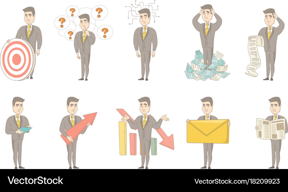 Caucasian businessman set Royalty Free Vector Image