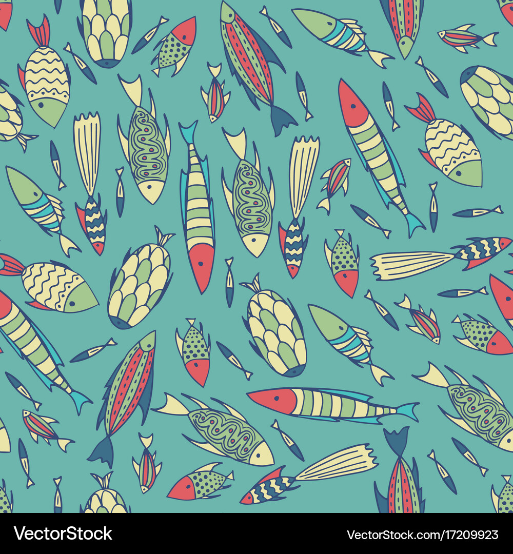 Cyan pattern with fishes in a chaotic manner Vector Image