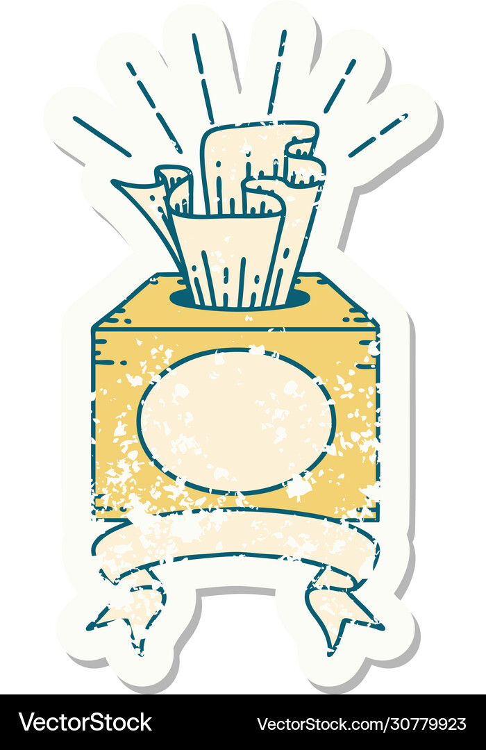 Grunge sticker tattoo style box tissues Royalty Free Vector