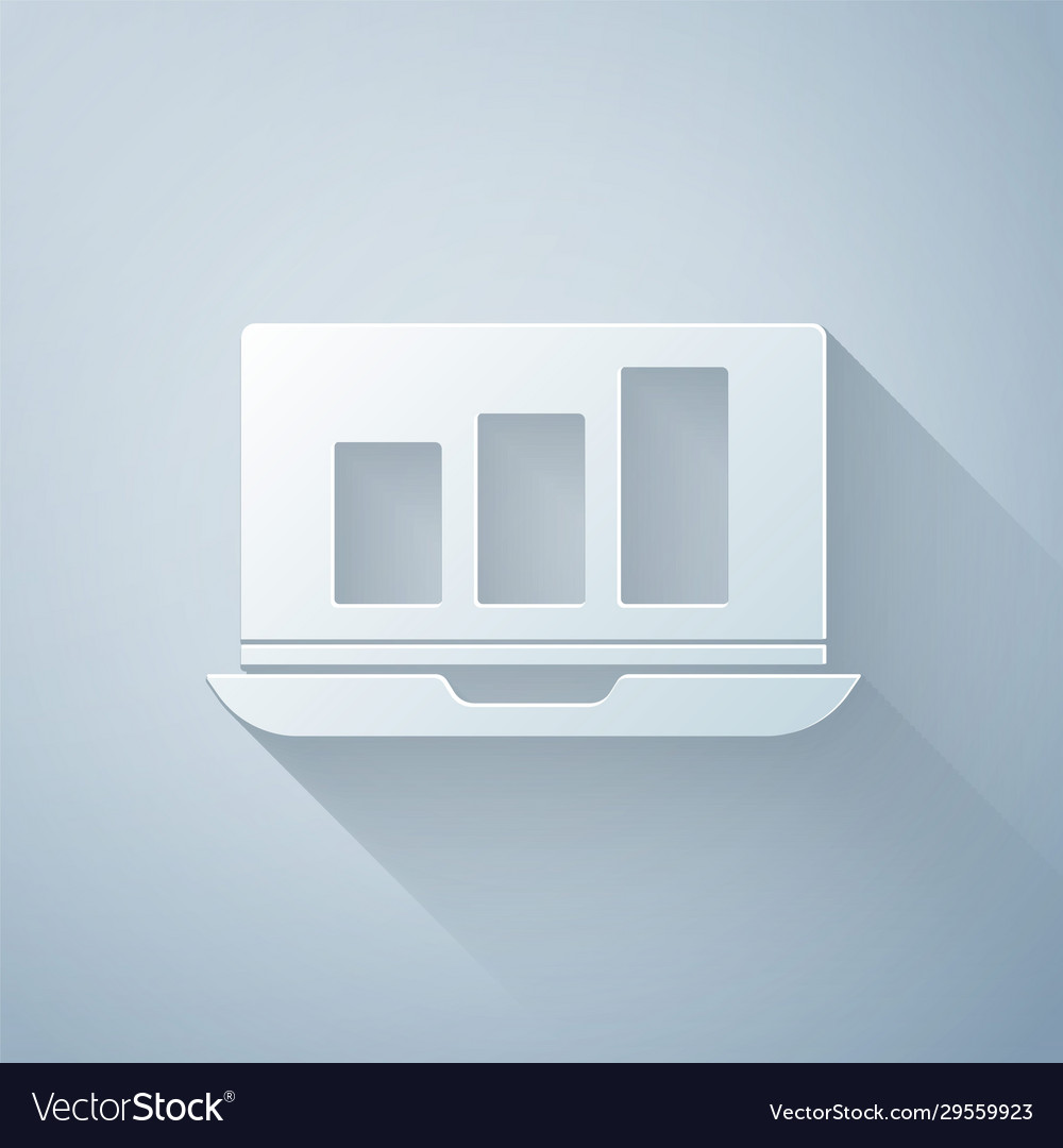 Paper cut laptop with graph chart icon isolated Vector Image