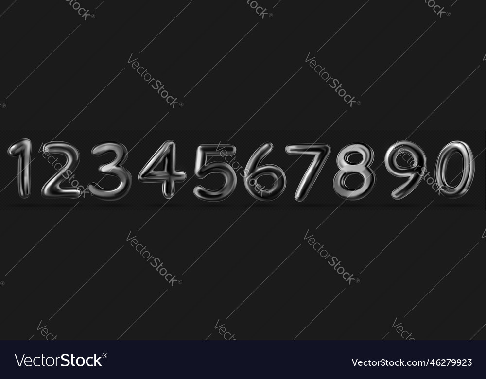 Set of black glossy 0 to 9 numbers on transparent Vector Image