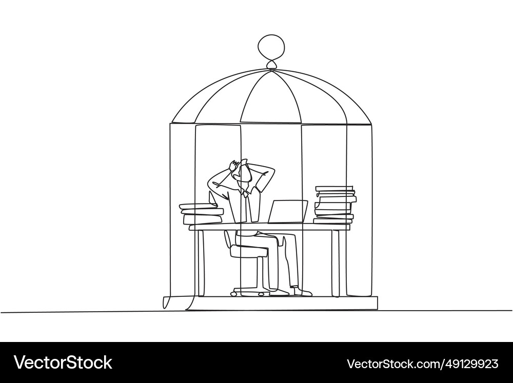 Single one line drawing businessman trapped Vector Image