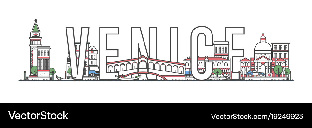 Venice travel lettering in linear style Royalty Free Vector