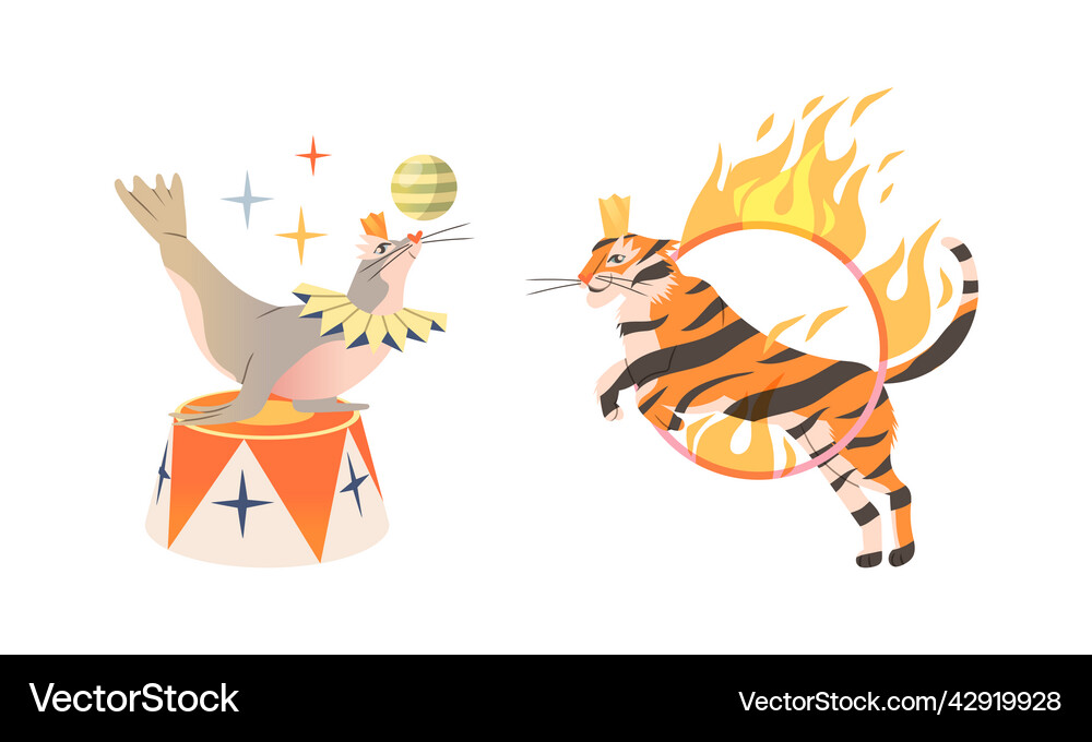 Artists performing at circus show set seal Vector Image