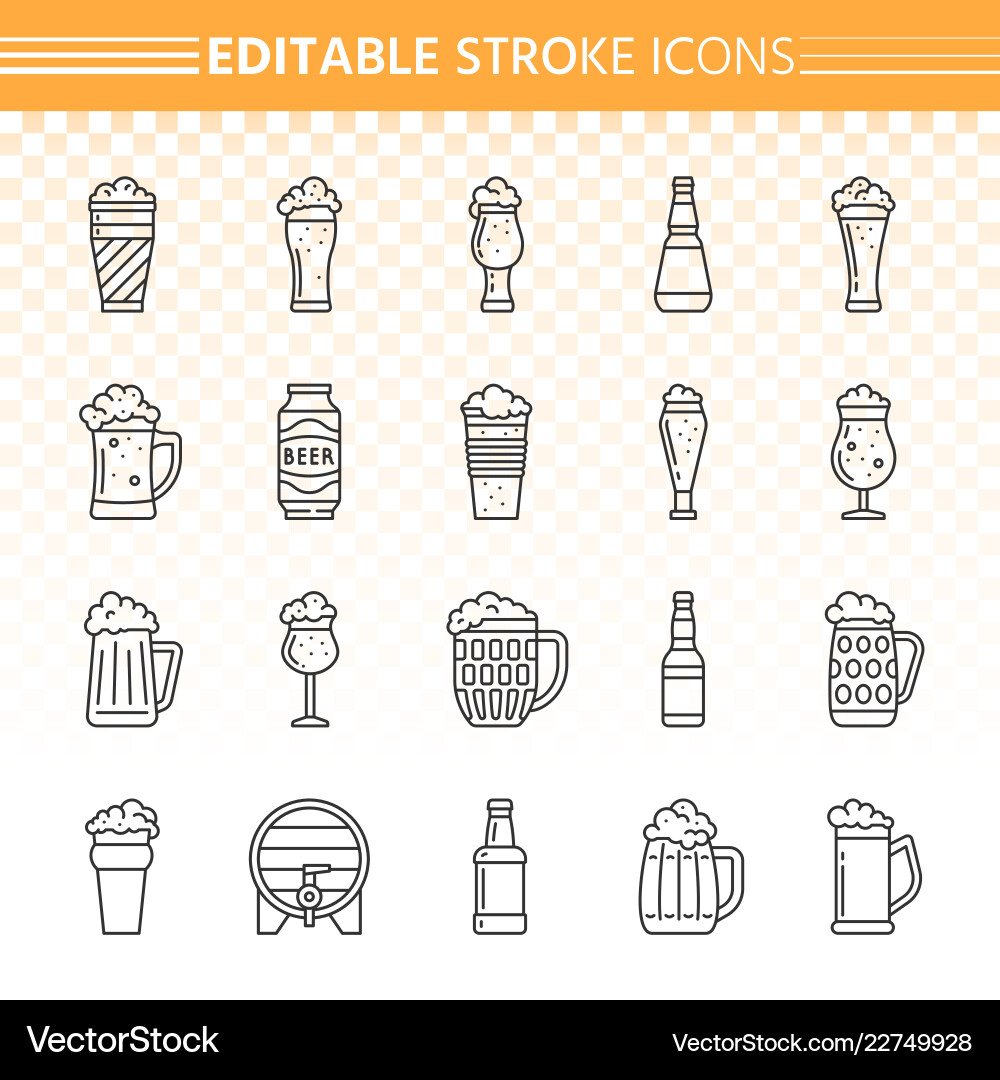 Beer simple black line icons set Royalty Free Vector Image