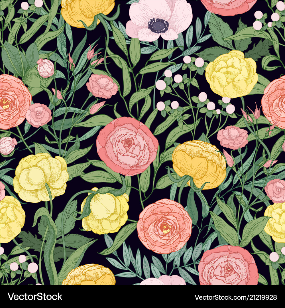 Elegant floral seamless pattern with blooming wild