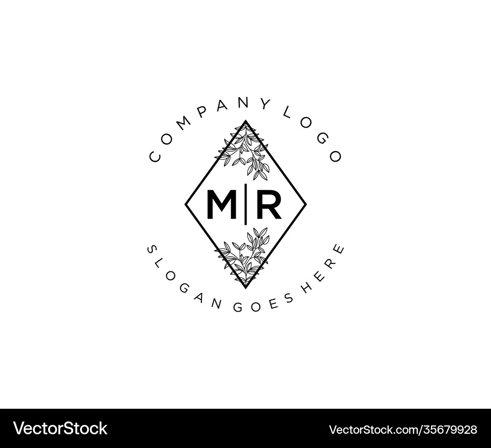Initial mr letters beautiful floral feminine Vector Image