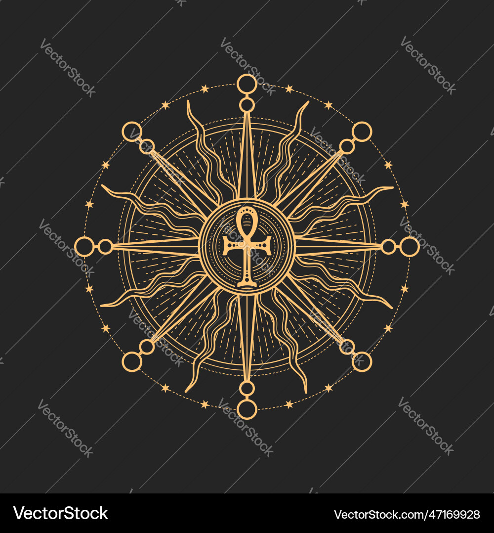 Sun and ankh cross esoteric occult pentagram Vector Image