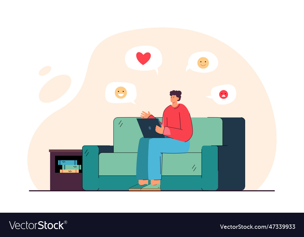 Boy using laptop flat Royalty Free Vector Image