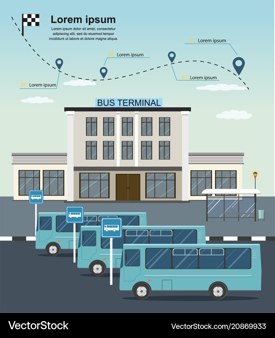 Buses at the bus terminal station transportation Vector Image