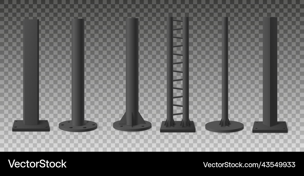 Cast iron or black metal poles columns realistic Vector Image