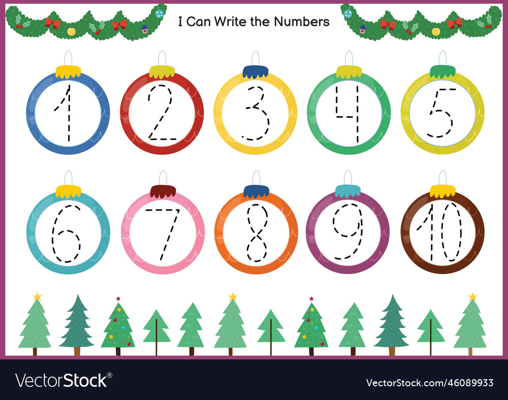 Christmas numbers tracing game for kids learn Vector Image