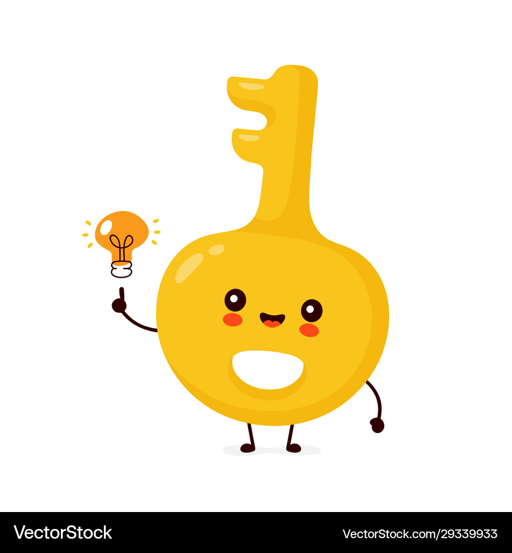 Cute happy gold key flat cartoon Royalty Free Vector Image