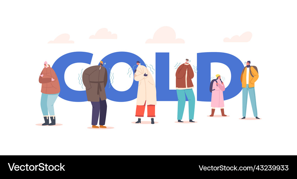 Freezing people cold weather concept characters Vector Image