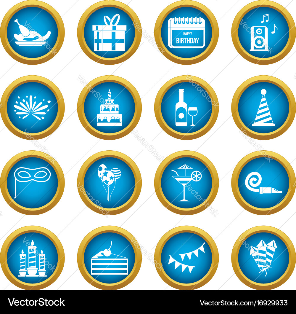 Happy birthday icons blue circle set Royalty Free Vector