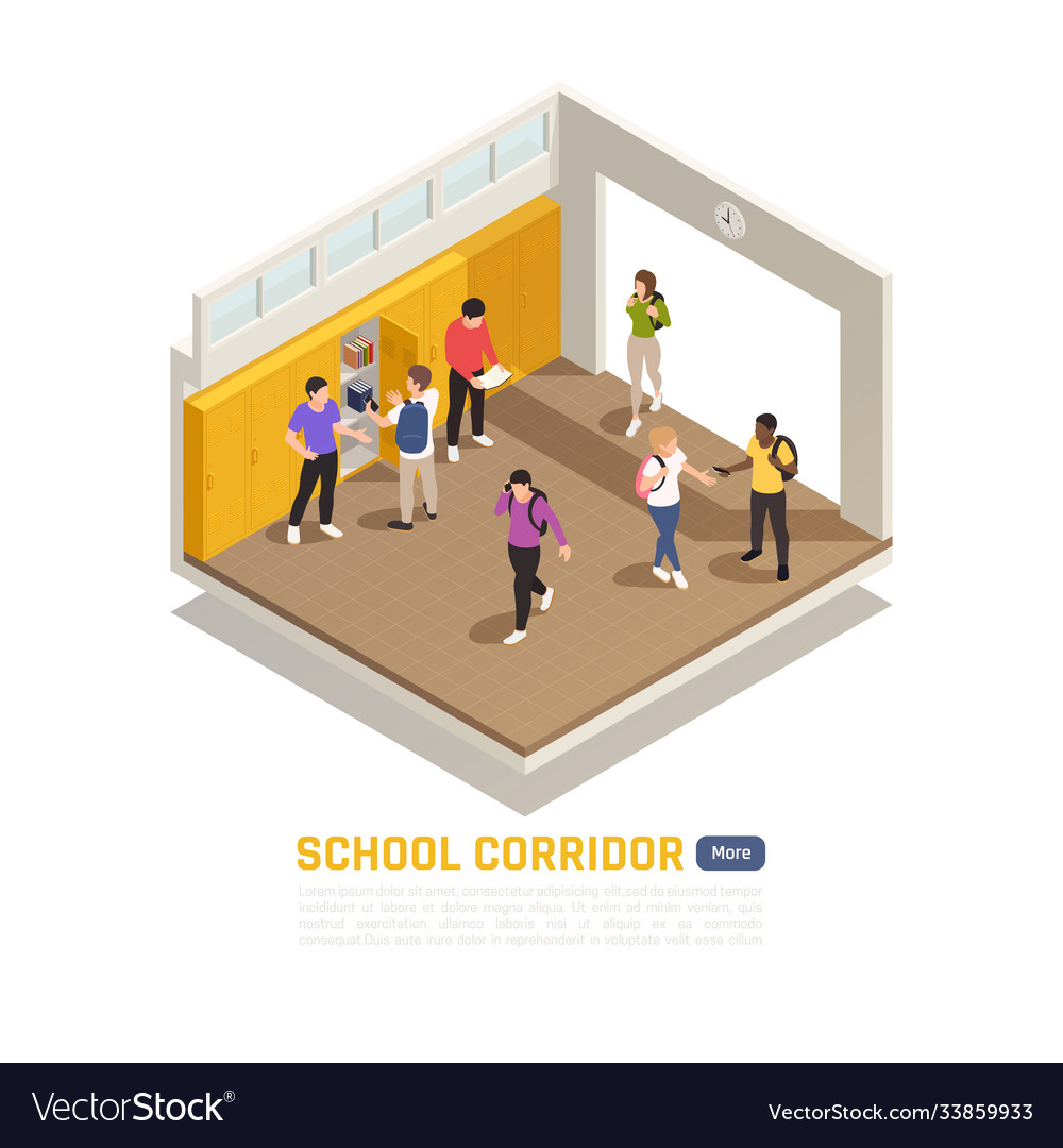 High school corridor composition Royalty Free Vector Image