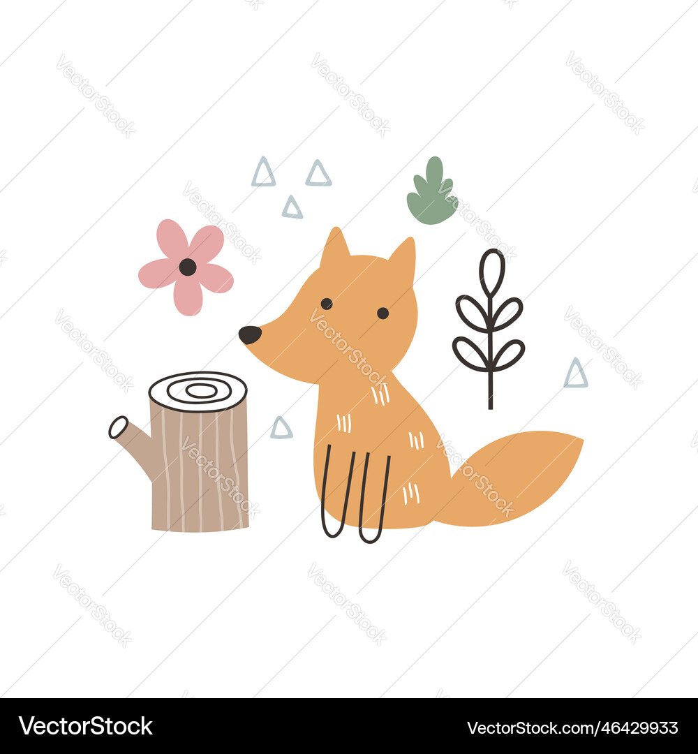 Minimalist cute with a fox Royalty Free Vector Image