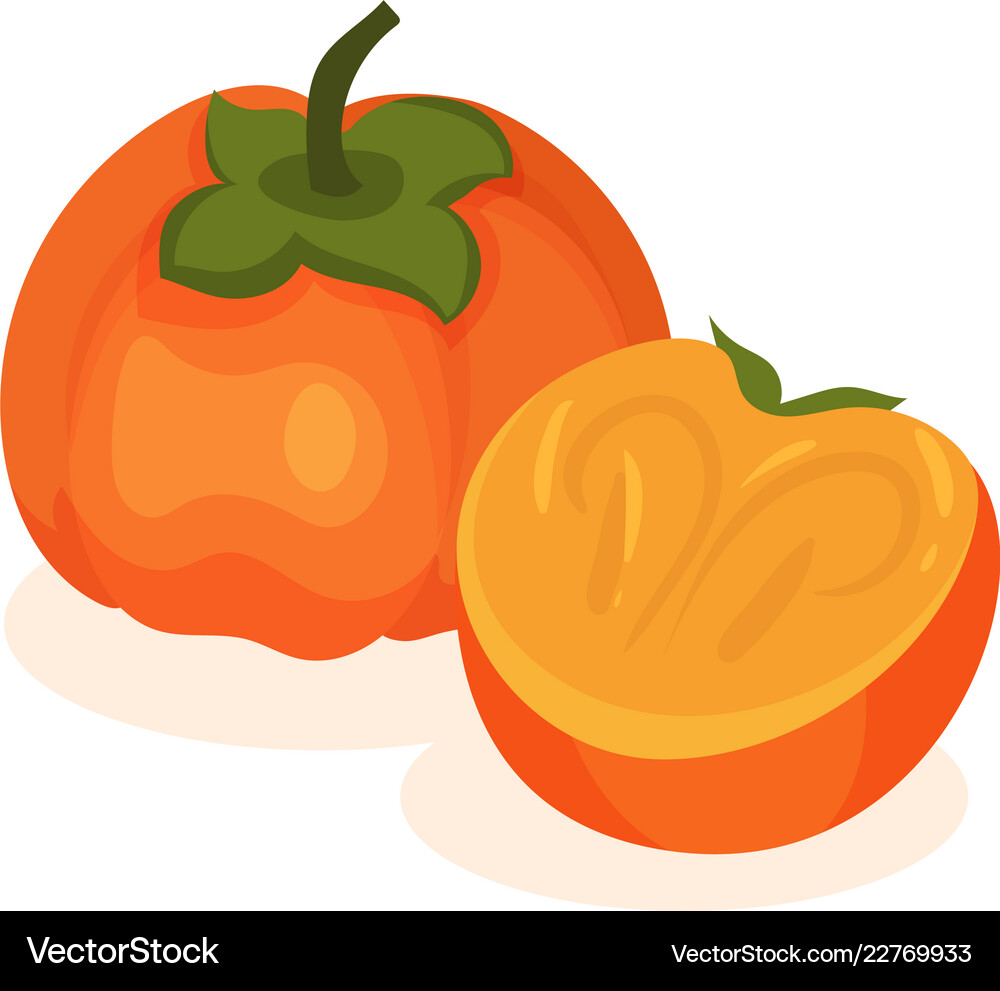 Whole and half ripe persimmon tasty Royalty Free Vector