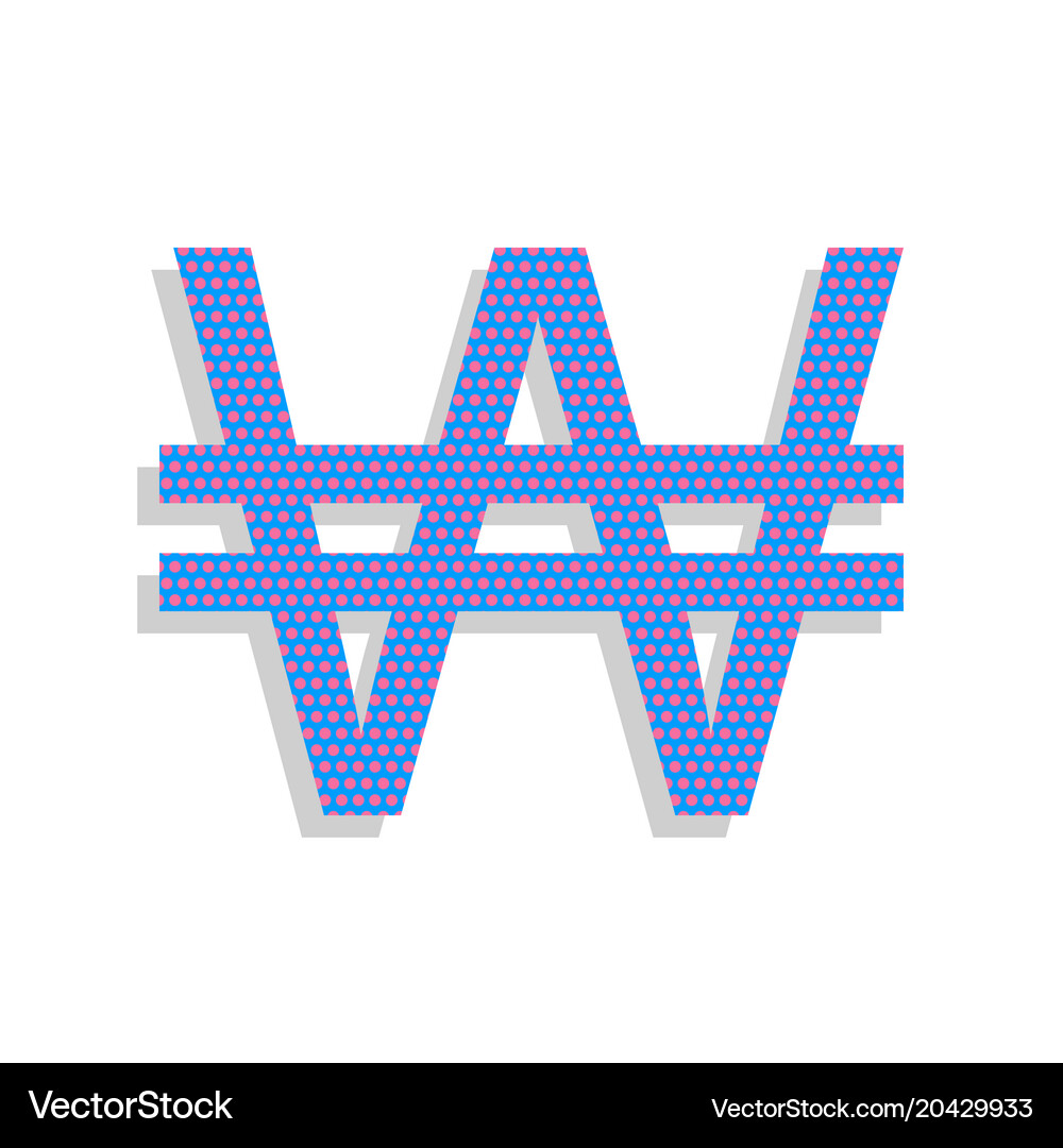 Won sign neon blue icon with cyclamen Royalty Free Vector