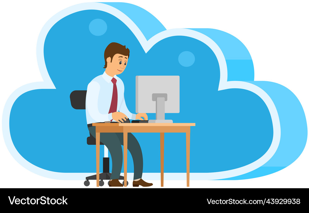 Businessman working telecommuting with laptop Vector Image