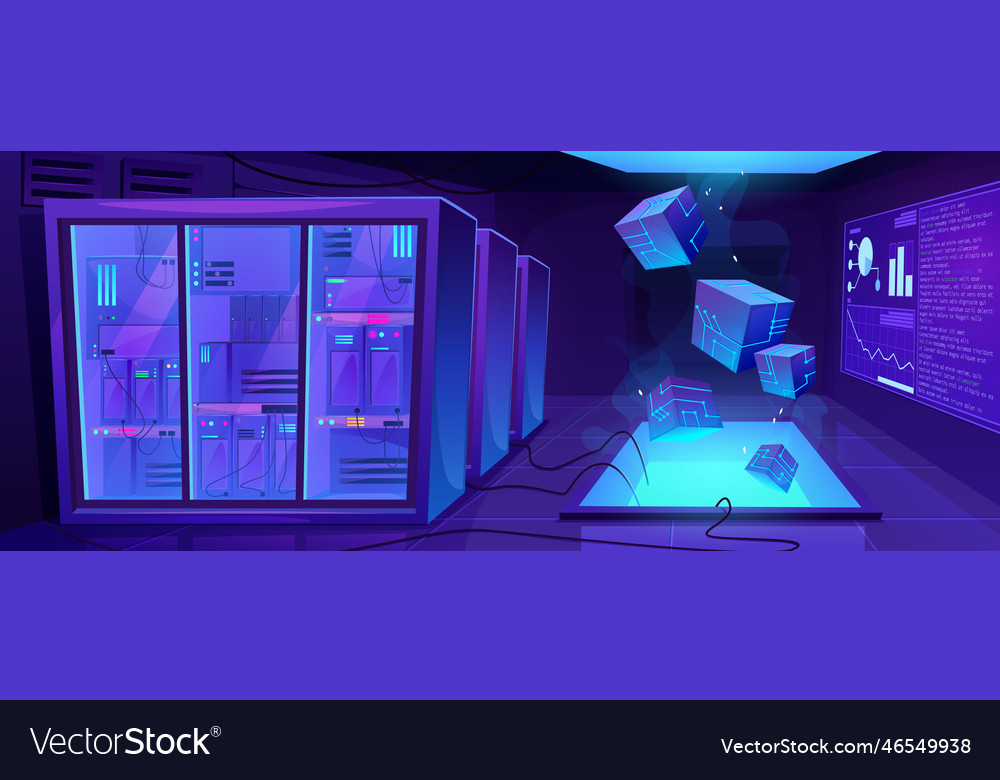 Data center room interior with server equipment Vector Image