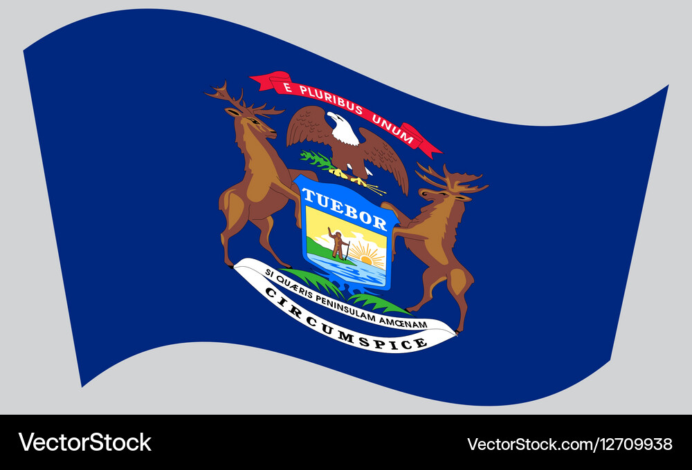 Flag michigan waving on gray background Royalty Free Vector