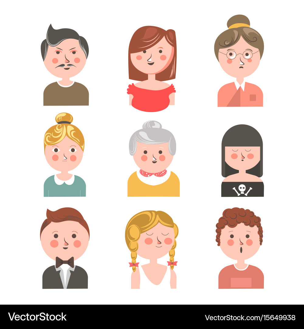Human avatar colorful set isolated on white Vector Image