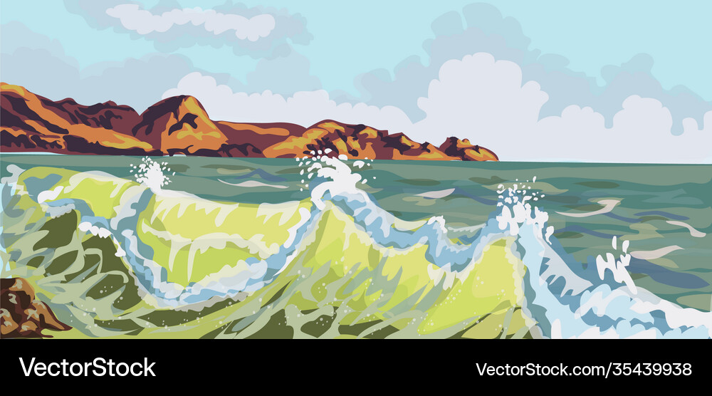 Realistic seascape surf close-up big wave Vector Image
