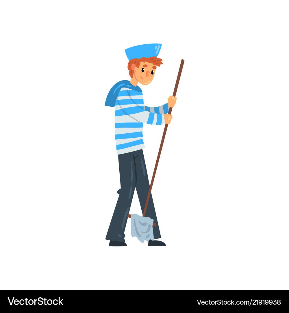 Sailor standing with mop seaman character Vector Image