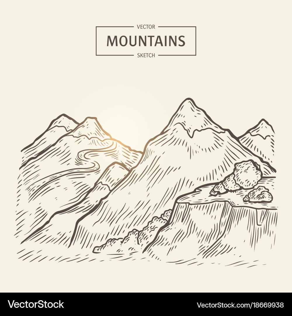 Sketch mountains landscape highlands Royalty Free Vector