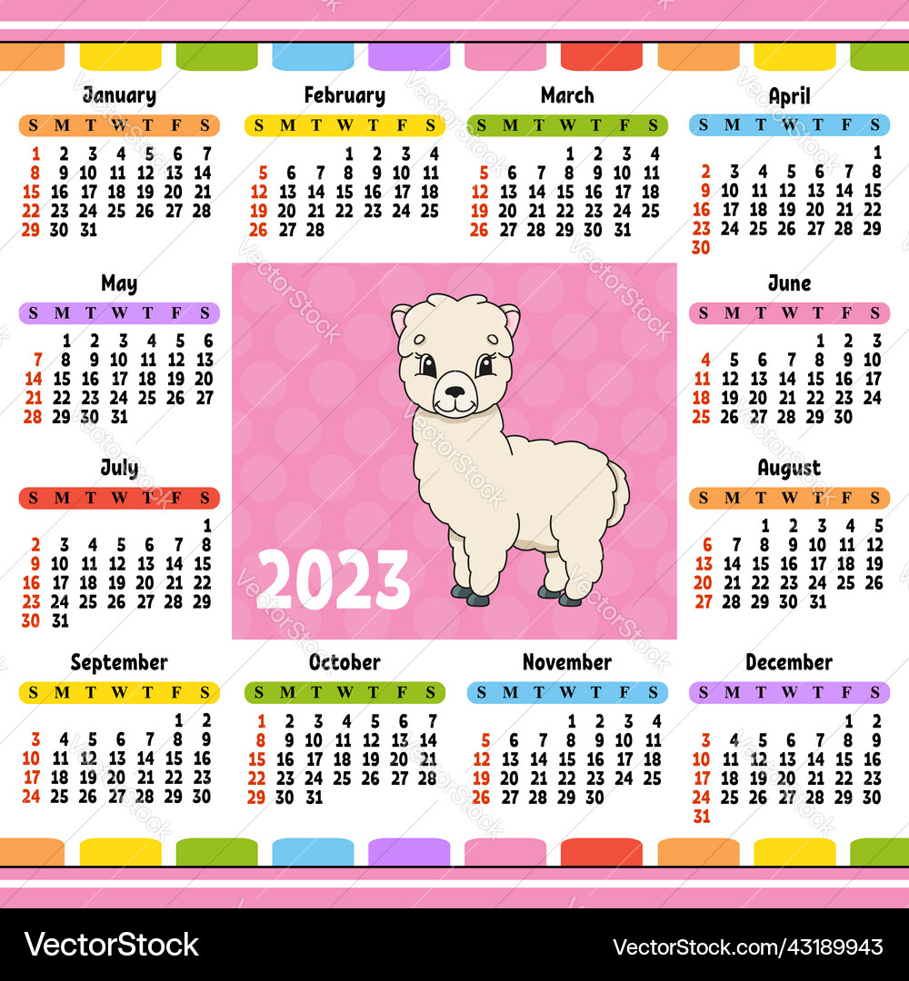Calendar for 2023 with a cute character fun Vector Image