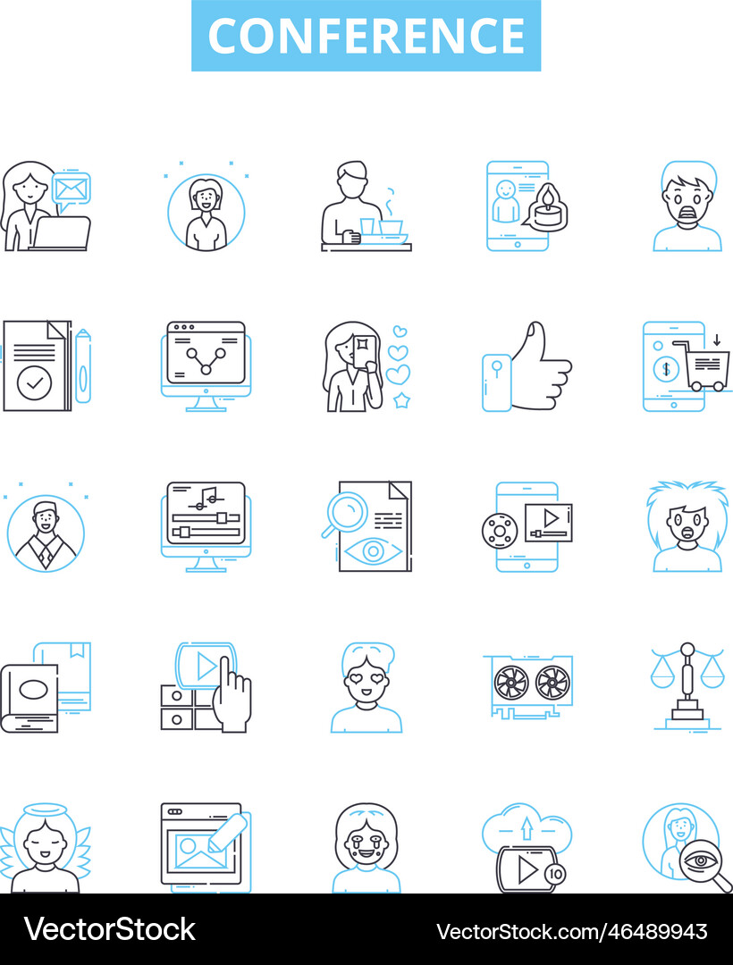 Conference line icons set convention Royalty Free Vector