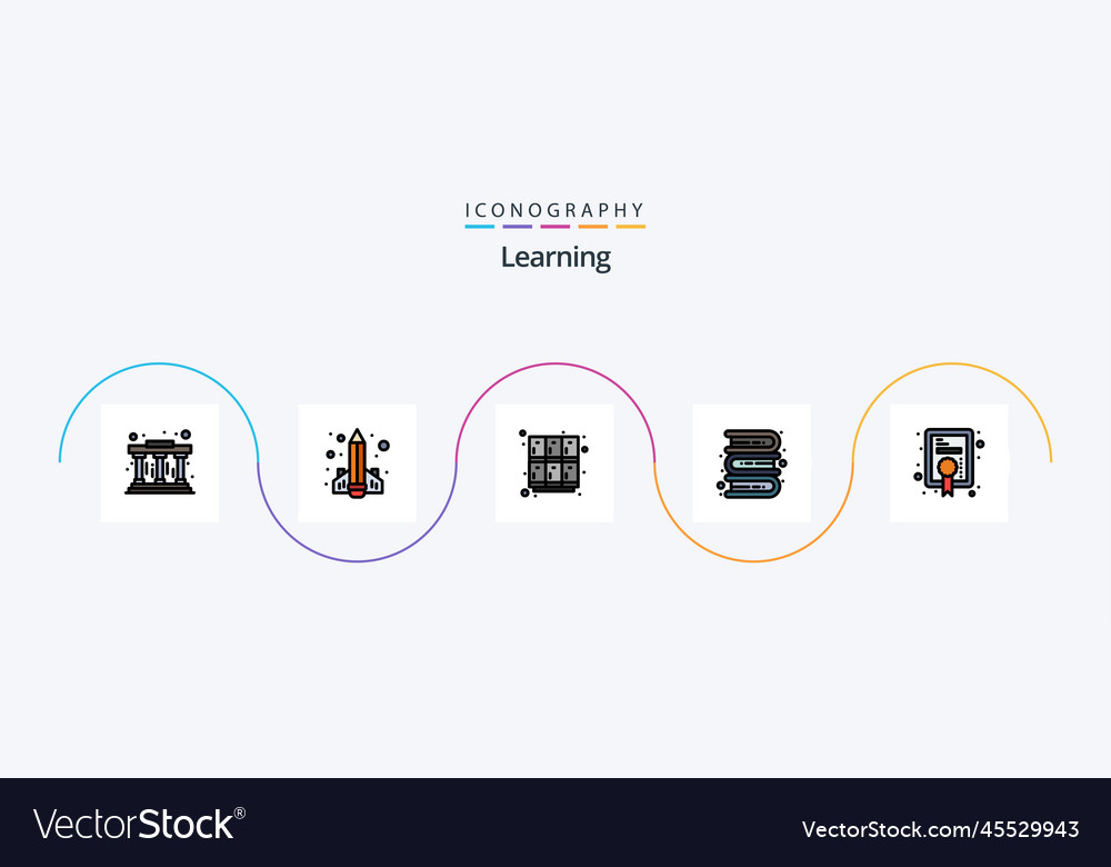 Learning line filled flat 5 icon pack including Vector Image