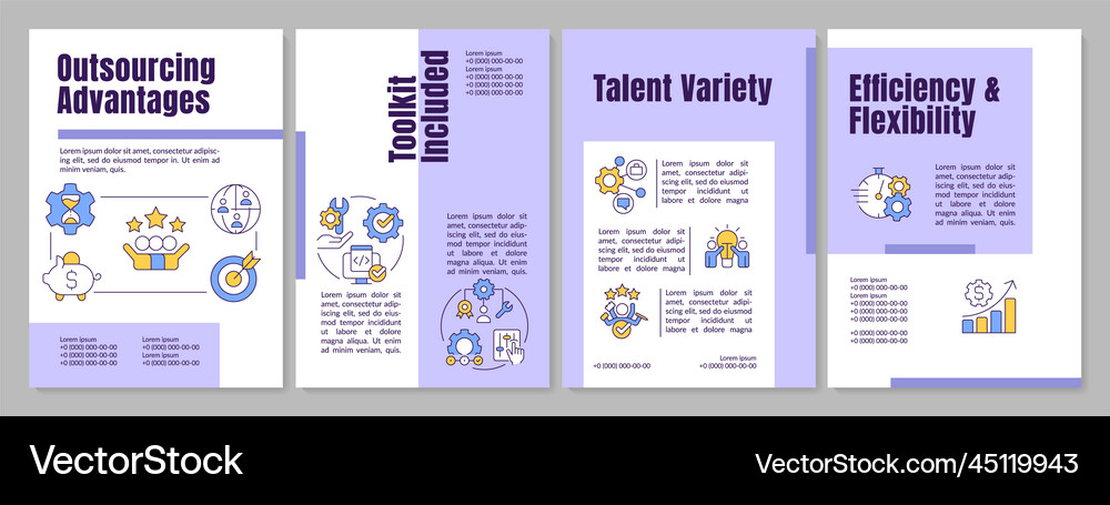 Outsourcing benefits purple brochure template Vector Image