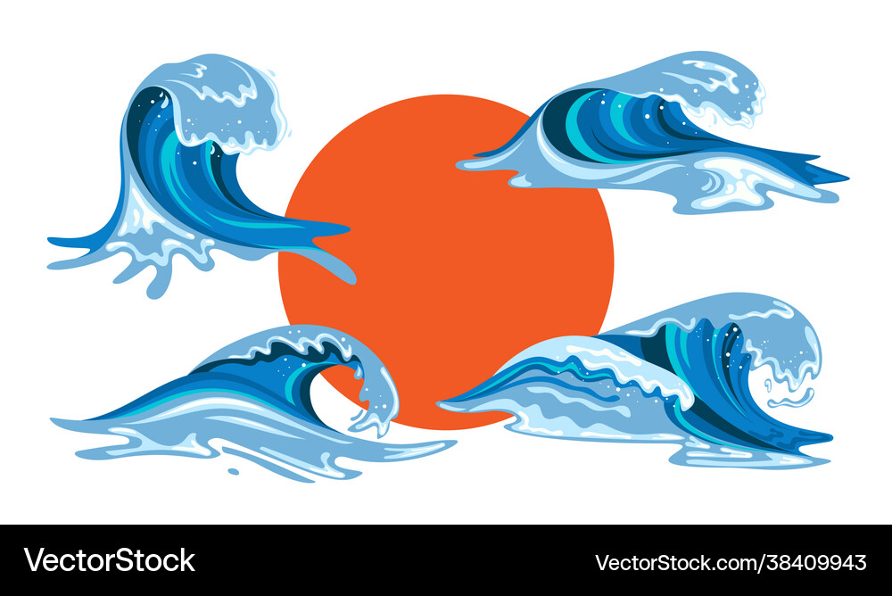 Tsumani waves in flat cartoon style Royalty Free Vector