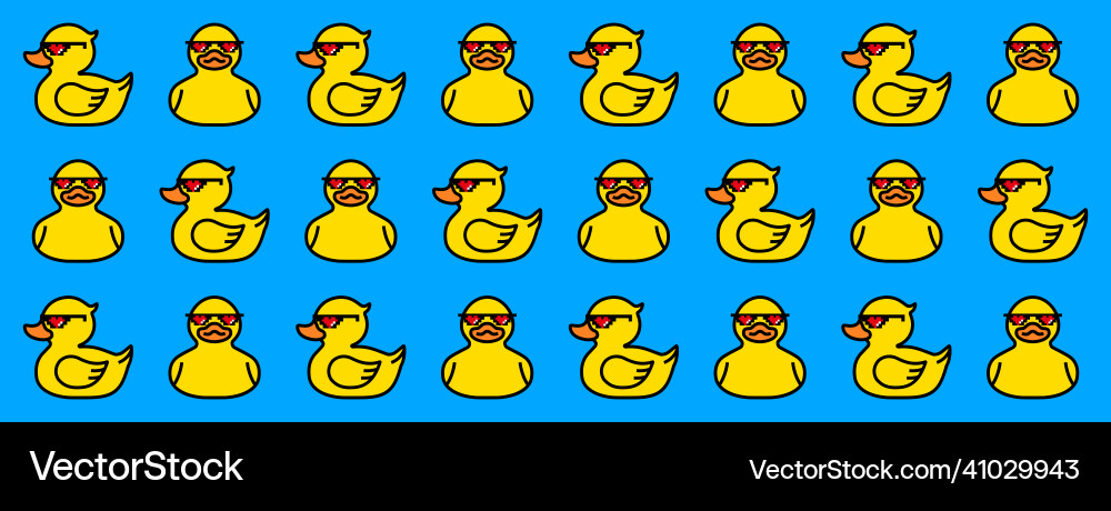 Yellow duck in pixel sunglasses with heart pattern