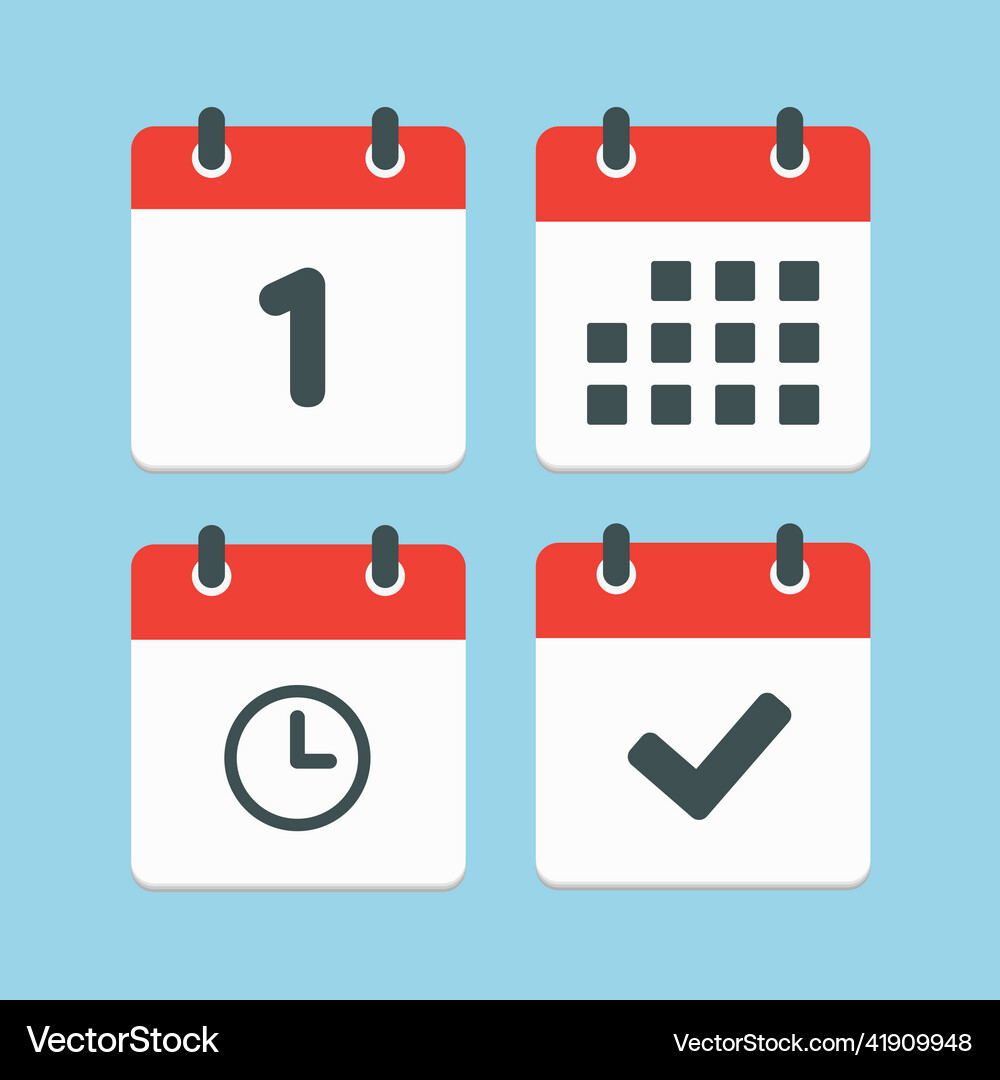 Icons calendar number 1 agenda app timer done Vector Image