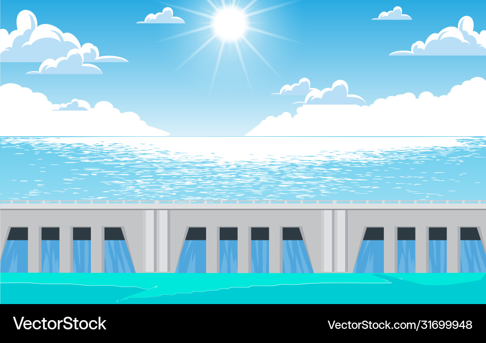 Landscape dam at river in summer Royalty Free Vector Image