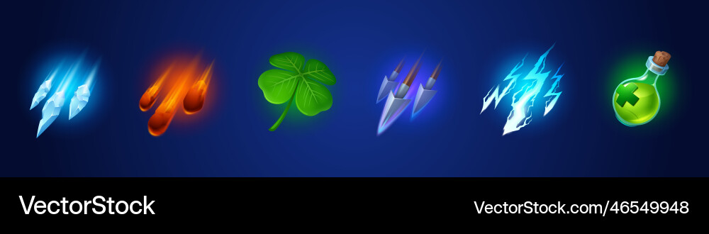 Magic spells and game skills icons Royalty Free Vector Image