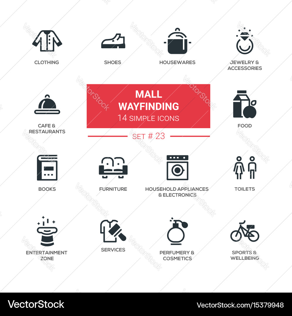 Mall wayfinding - modern simple icons pictograms Vector Image