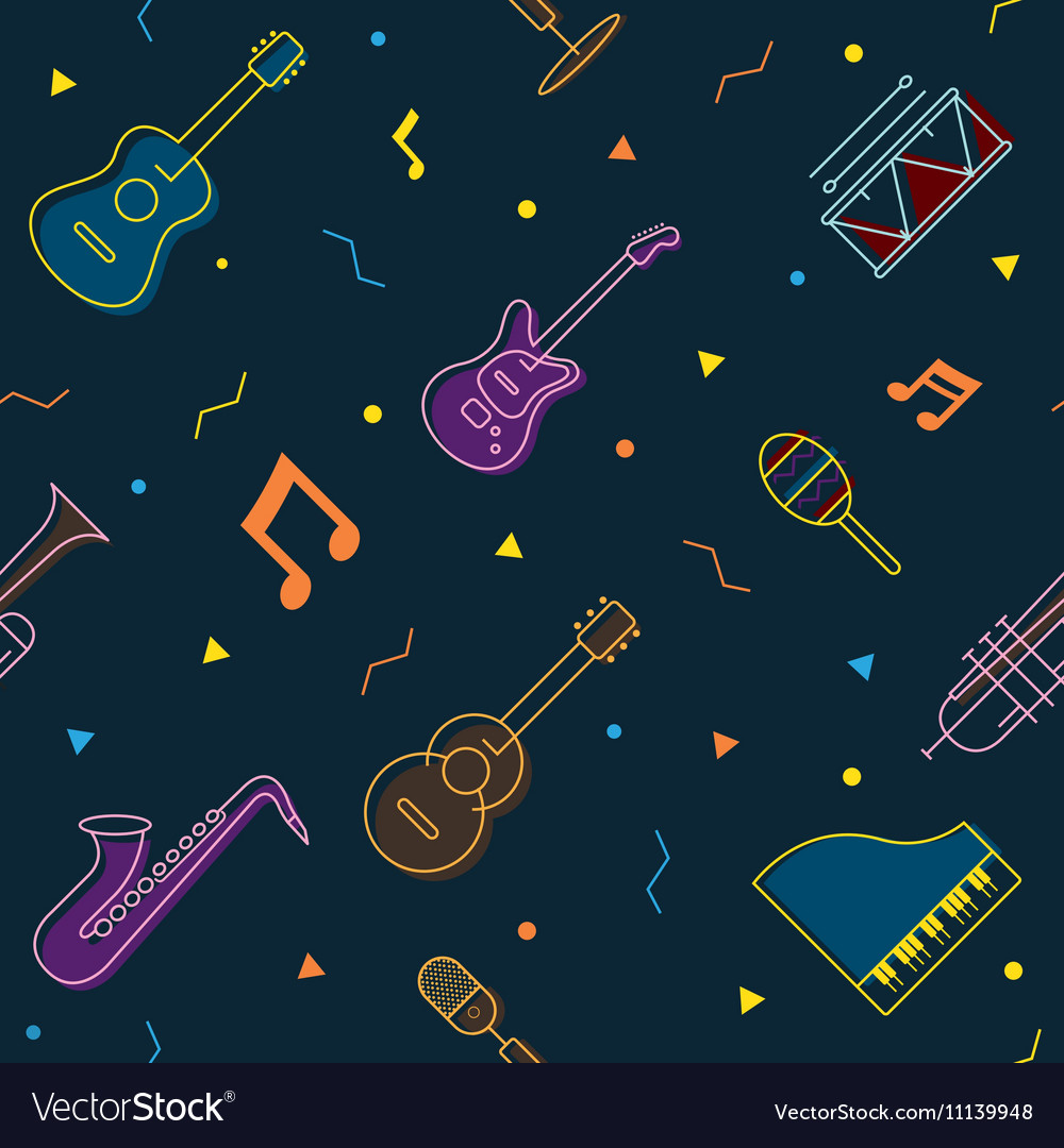 Music instruments objects seamless pattern Vector Image