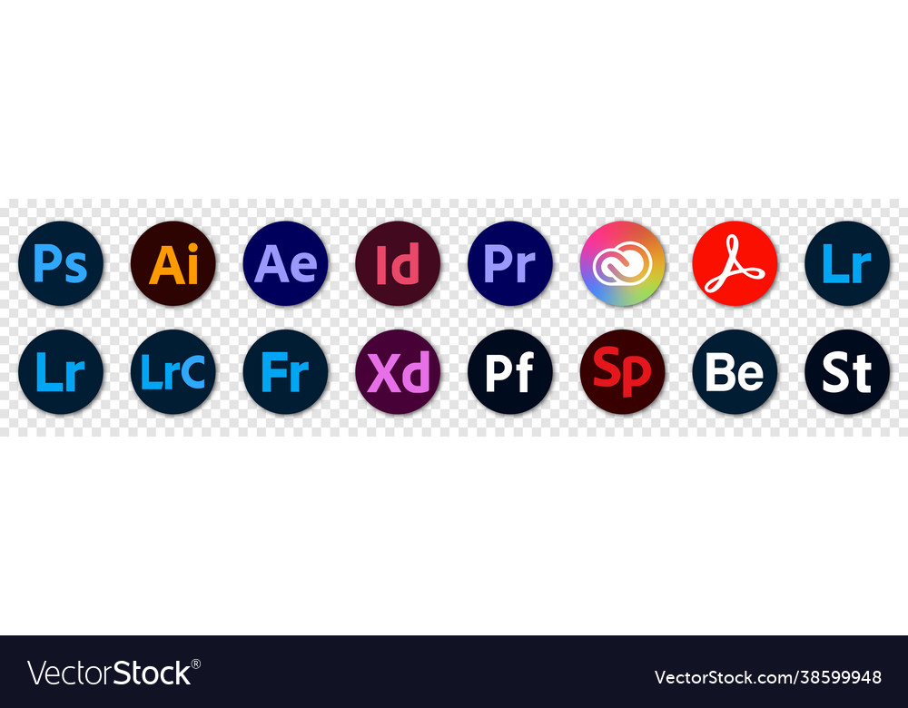 Set popular adobe apps icons Royalty Free Vector Image
