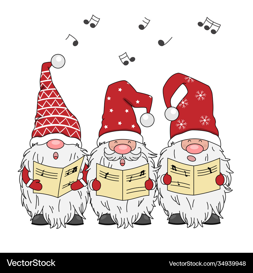 Three Singing Gnomes Christmas Card Royalty Free Vector
