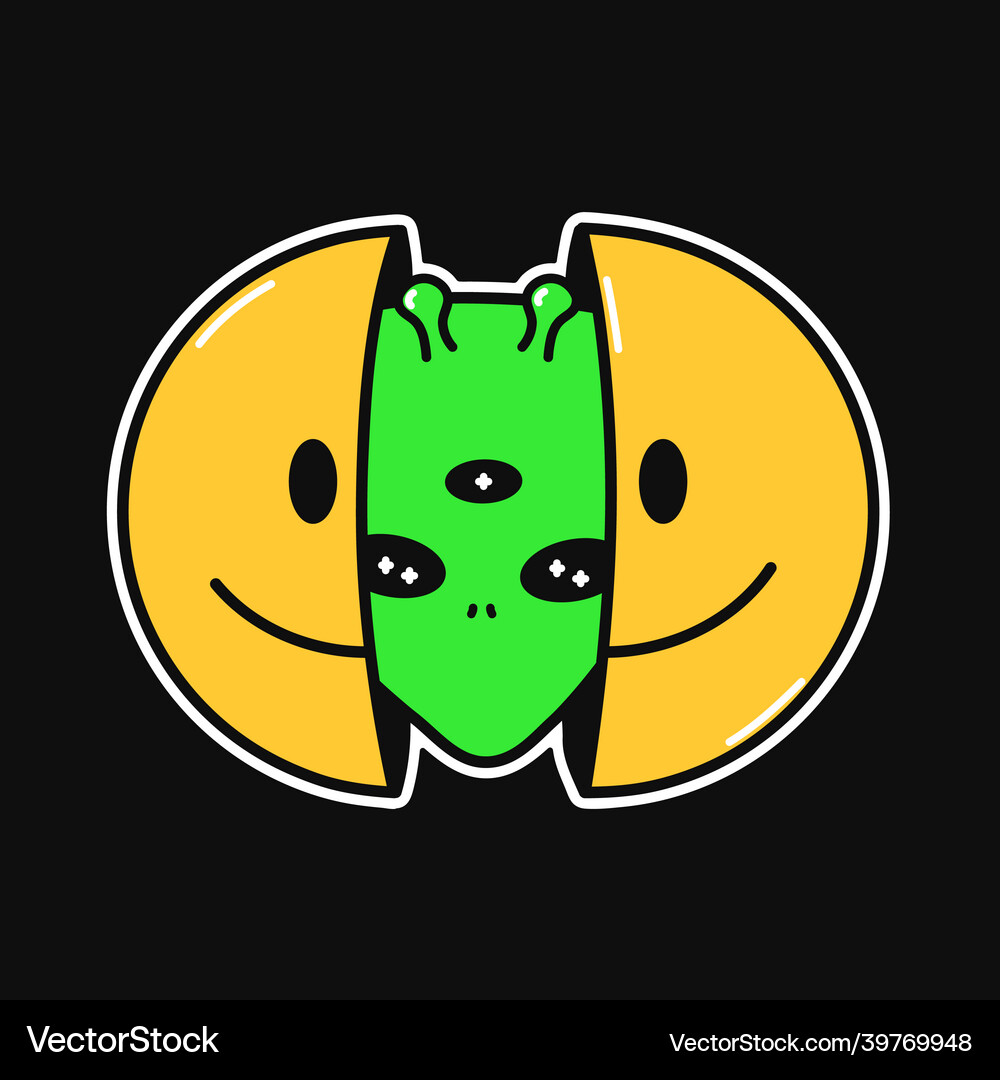Two half of smile face with alien head inside Vector Image
