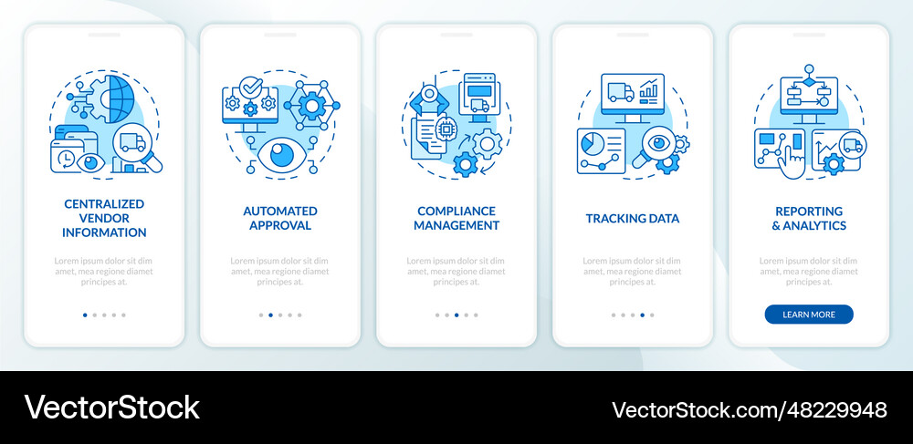 Walkthrough vendor management with blue icons Vector Image
