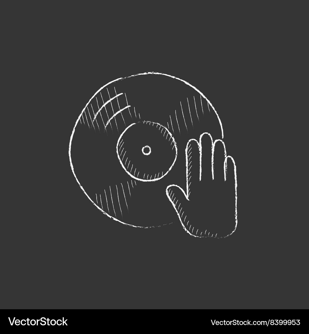 Disc with dj hand drawn in chalk icon Royalty Free Vector