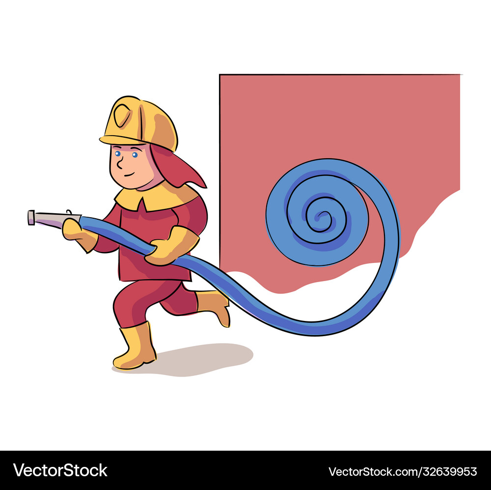 Fireman with fire hose rushing to extinguish fire Vector Image