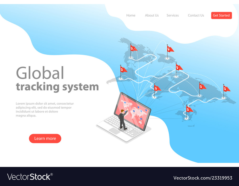 Isometric flat landing page template Royalty Free Vector