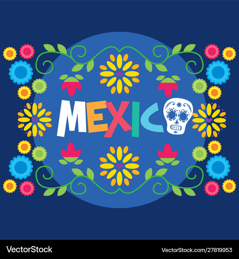 Mexican flowers and leaves design Royalty Free Vector Image