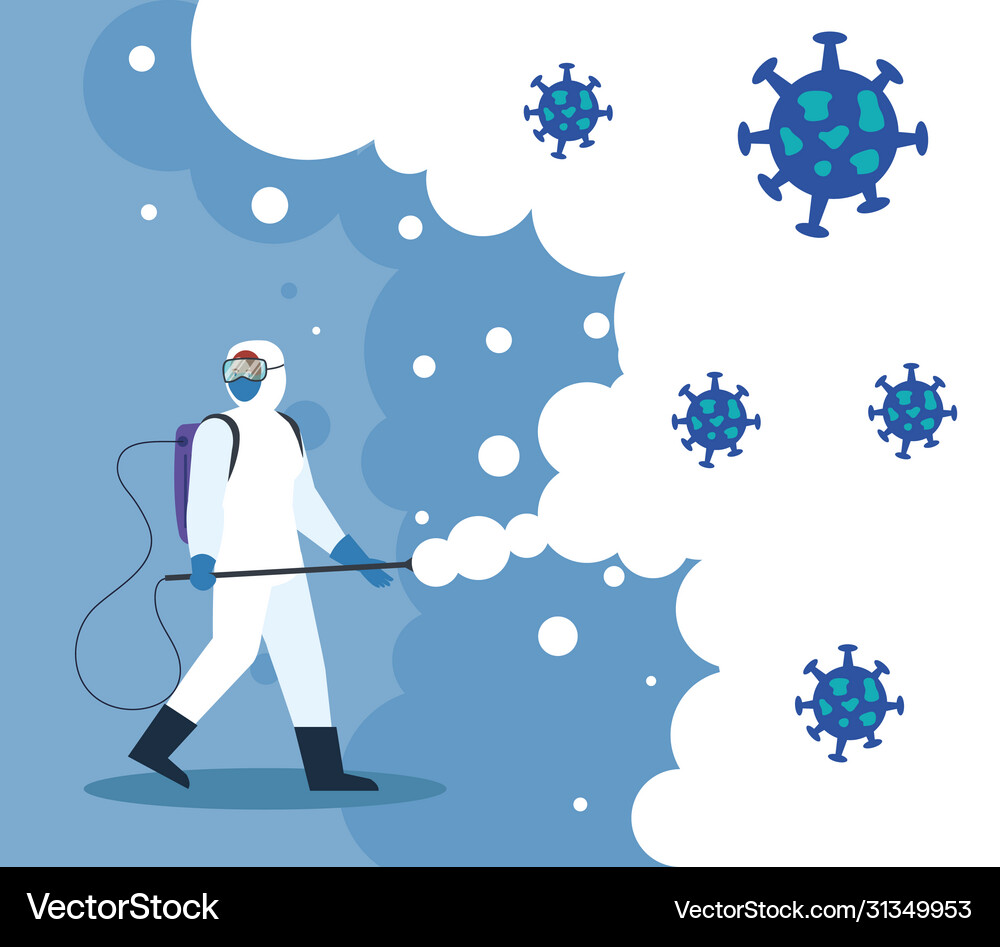 Person with protective suit or spraying viruses Vector Image